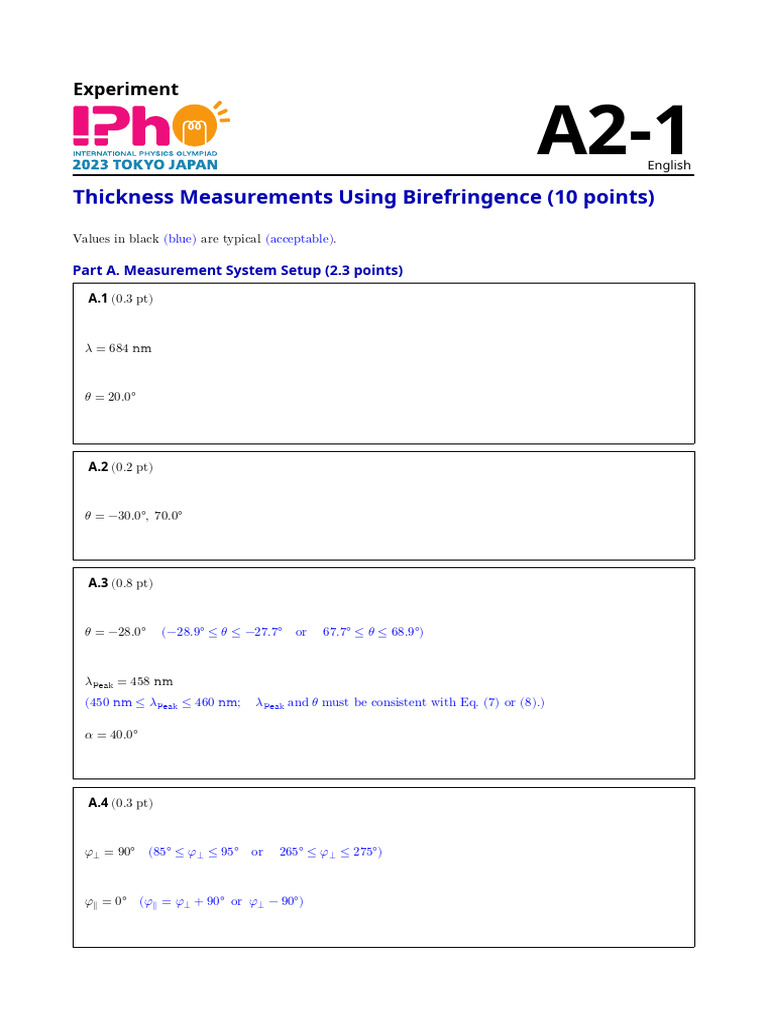 Exam Experiment S2 Sample Solution Pdf Optics Electromagnetic