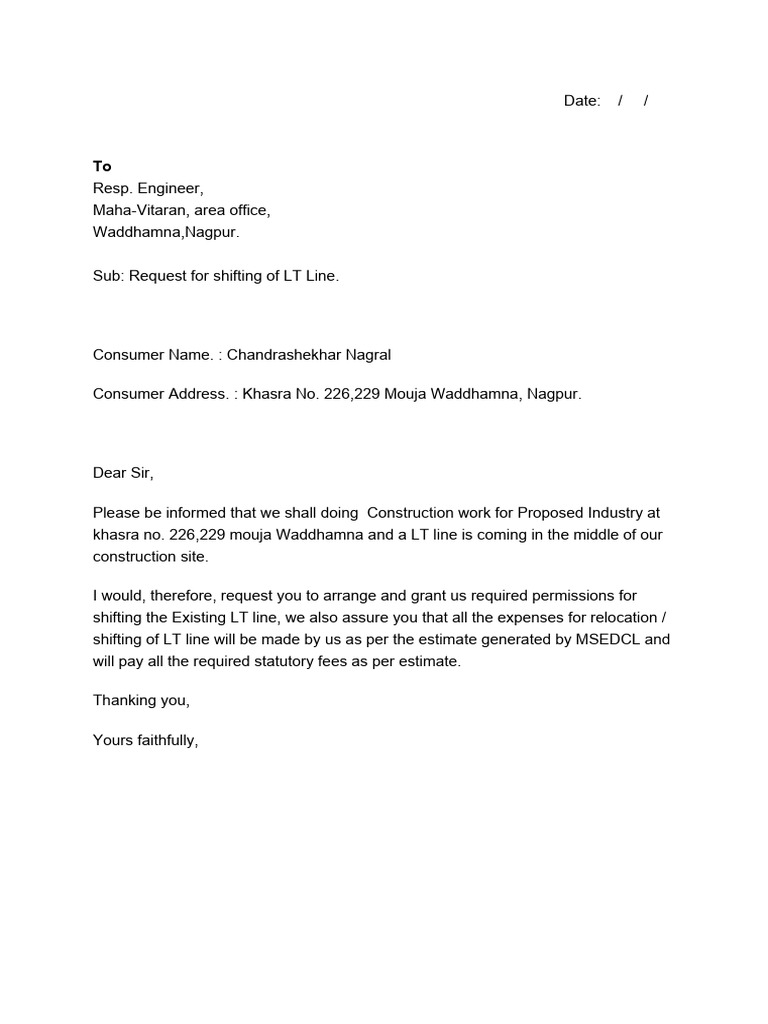 Request to Shift LT Line for Construction | PDF