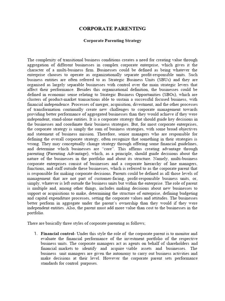 Corporate Parenting | Download Free PDF | Strategic Management ...