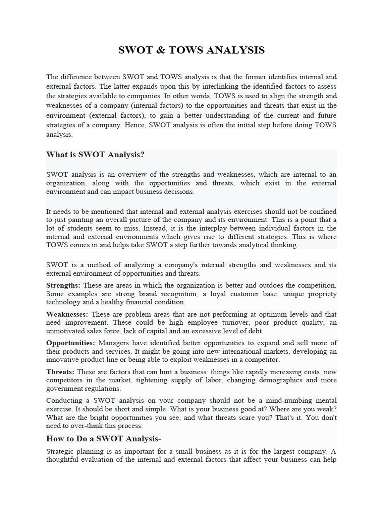 Swot and Tows Analysis | PDF | Swot Analysis | Apple Inc.