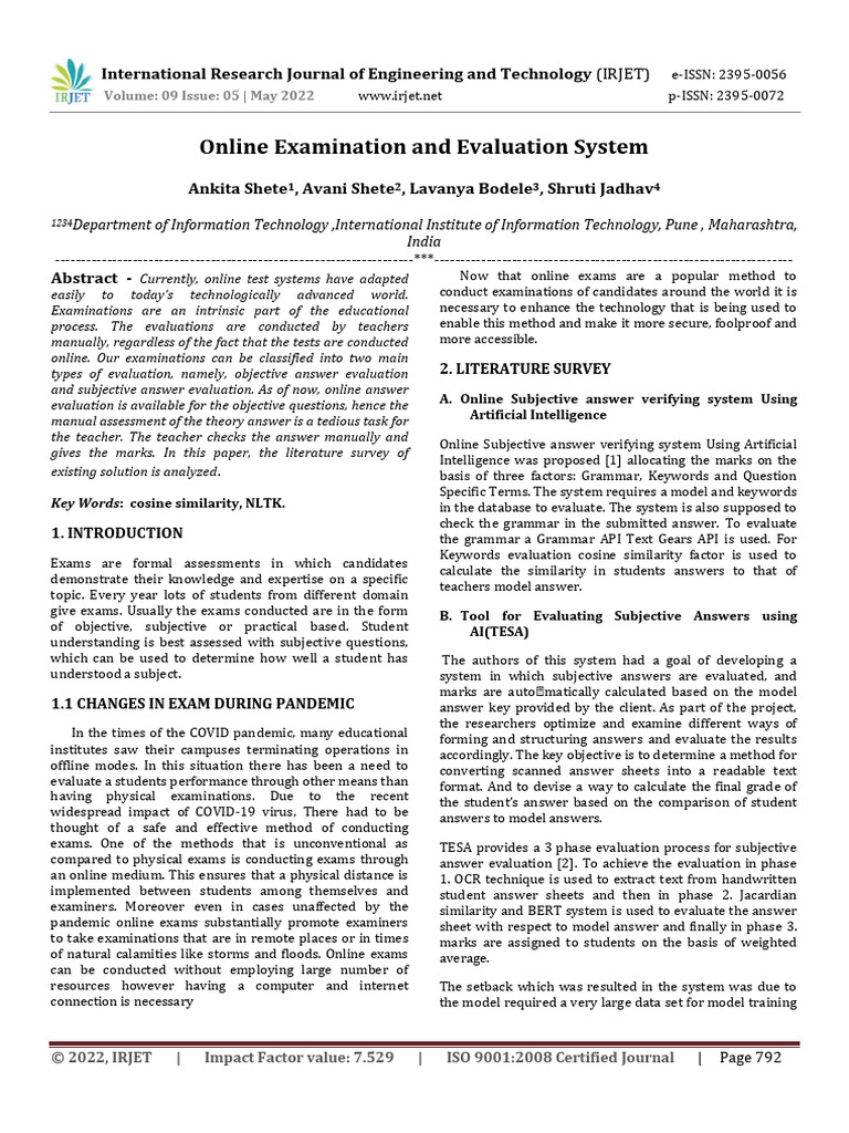 Online Examination and Evaluation System | PDF | Databases | System