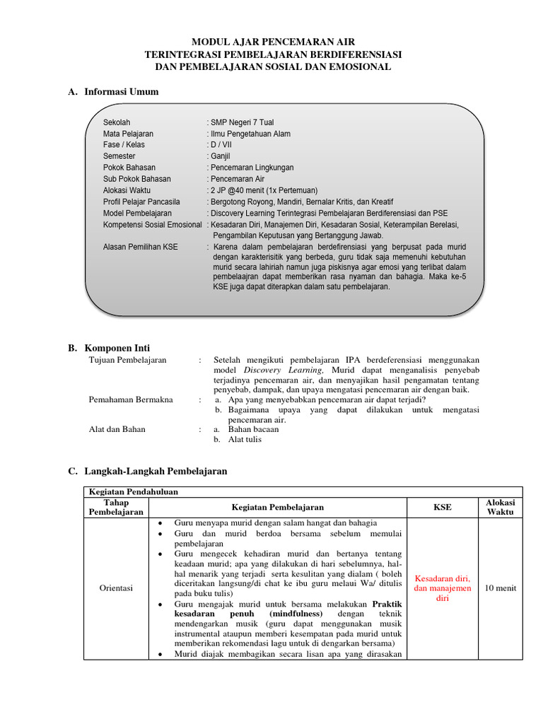 Modul Ajar Pencemaran Air Berdiferensiasi Dan PSE. Rahmayani A.rahman Notanubunn | PDF