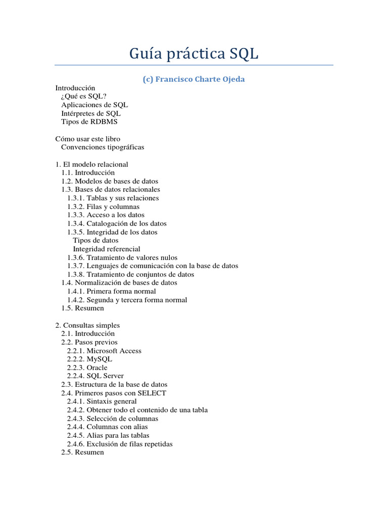 Guía Práctica SQL. (C) Francisco Charte Ojeda | PDF | SQL | Bases de datos