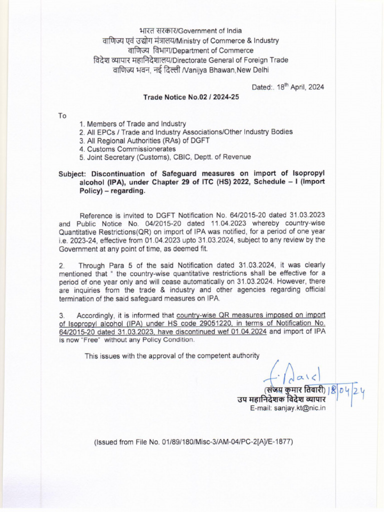 Trade Notice No. 02 Dated 18.04.2024 on IPA Matter | PDF