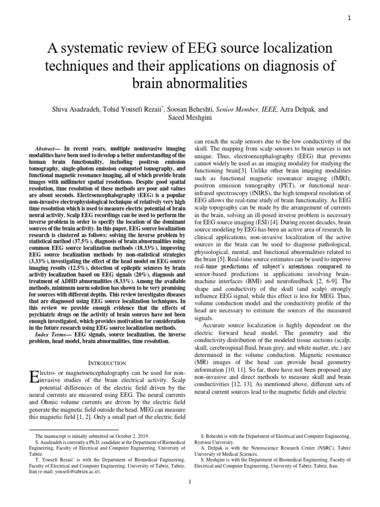 A Systematic Review of EEG Source Localization Techniques and Their Applications On Diagnosis of ...