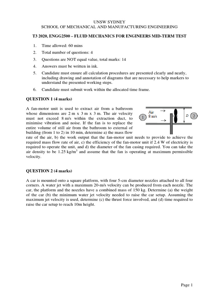 ENGG2500-2020-Mid-Sol | PDF | Pressure | Nozzle