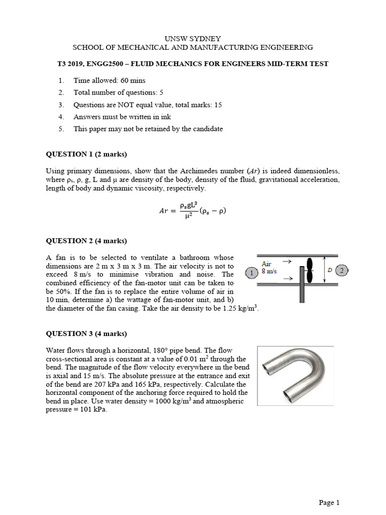 ENGG2500-2019-Mid-Sol | PDF | Fluid Mechanics | Fluid Dynamics