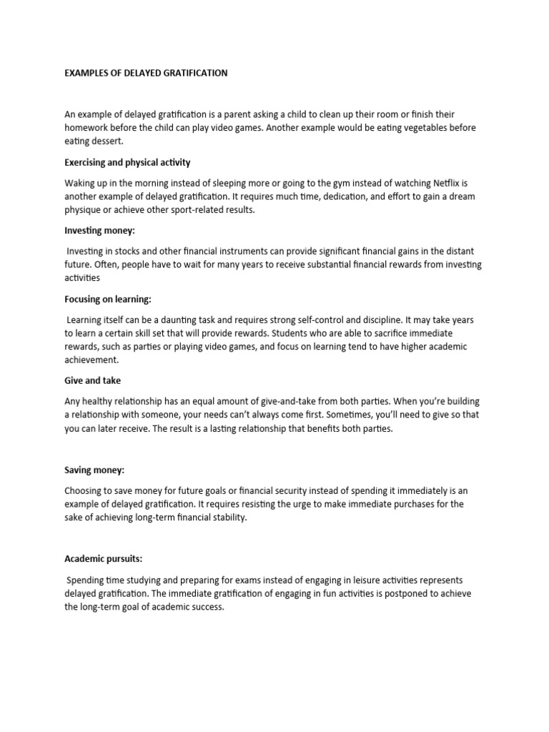 Examples of Delayed Gratification | PDF | Career & Growth