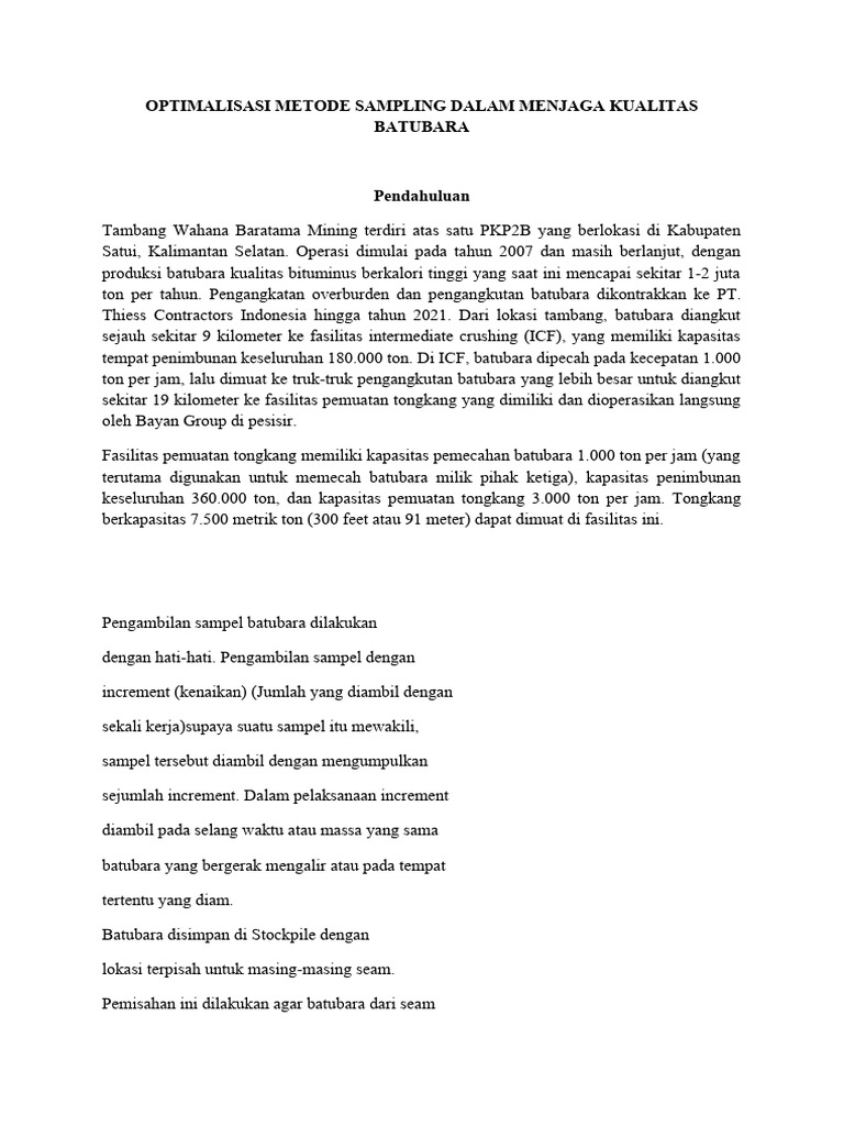 OPTIMALISASI METODE SAMPLING DALAM MENJAGA KUALITAS BATUBARA Materi Pak Budi | PDF