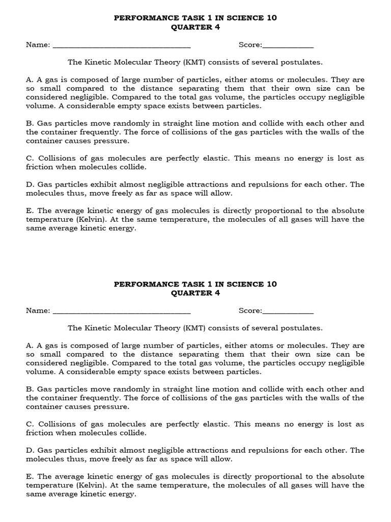 PERFORMANCE TASK 1 IN SCIENCE 10 Module 1.3 | PDF | Gases | Temperature