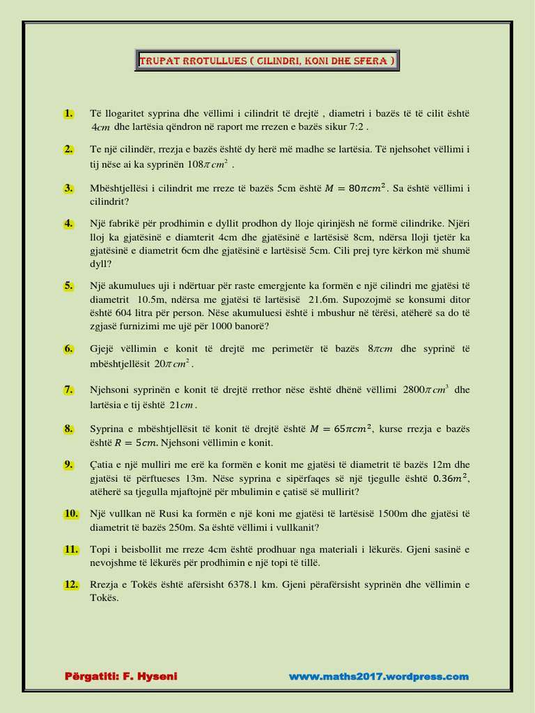 Trupat Rrotullues Cilindri Koni Dhe Sfera | PDF
