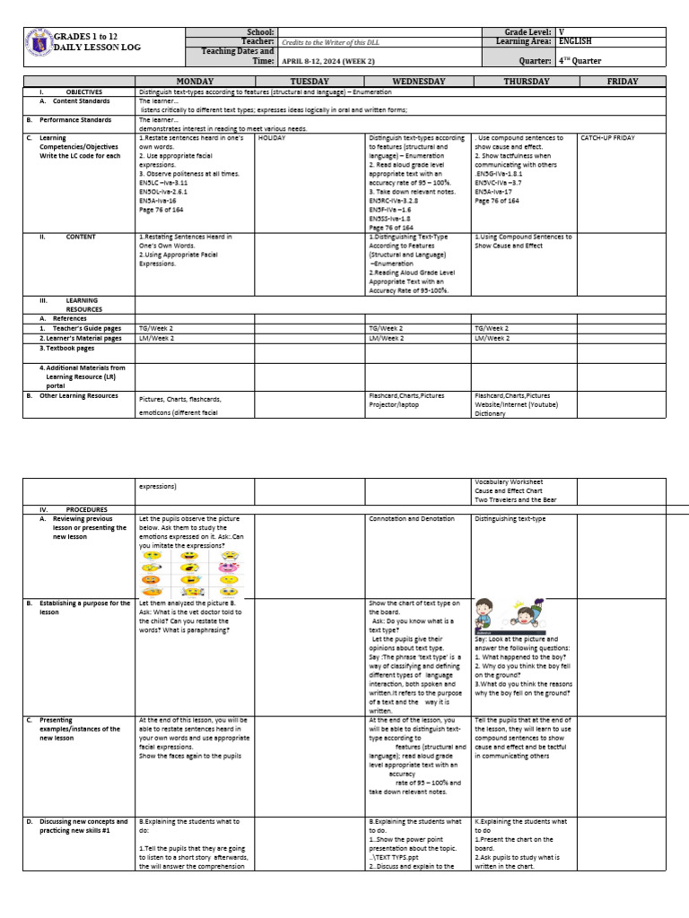 English DLL Q4 Week 2 Overview | PDF | Reading Comprehension | Linguistics