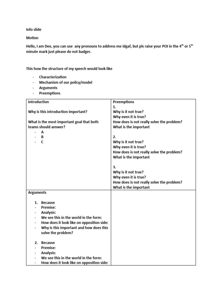 First Speaker Template | PDF | Social Science