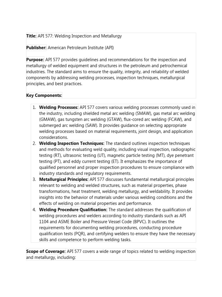 API 577 Study Note | PDF | Welding | Construction