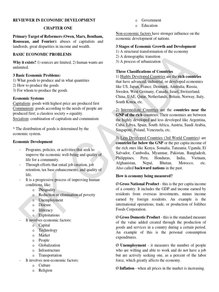 Economic Development: Key Concepts and Challenges | PDF | Gross ...