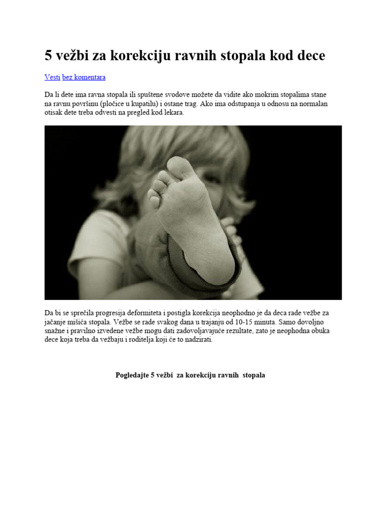 5 Vežbi Za Korekciju Ravnih Stopala Kod Dece | PDF