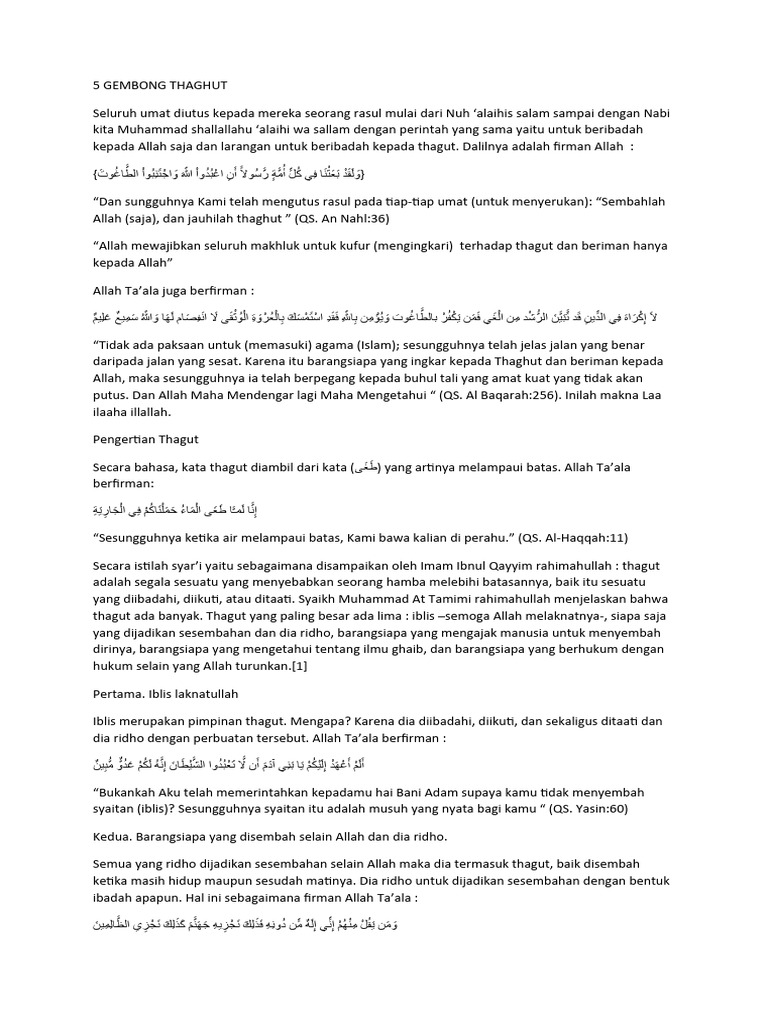 5 Jenis Thagut dalam Islam | PDF