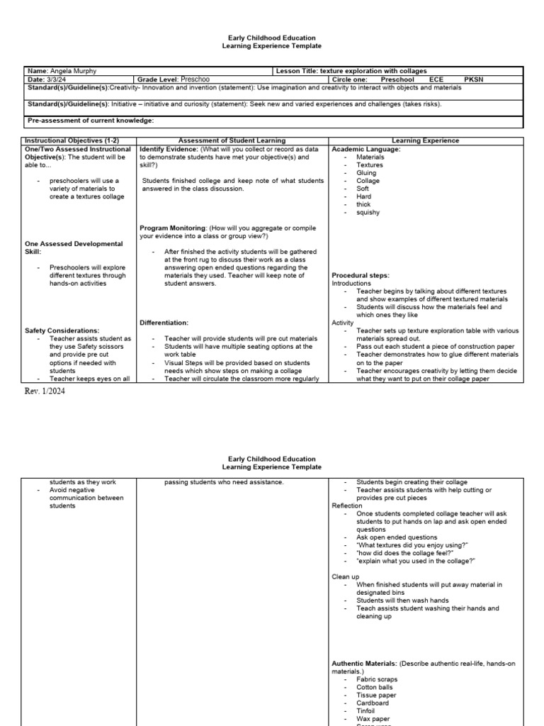 Ece Lesson Plan Visual Art | PDF | Preschool | Cognitive Science