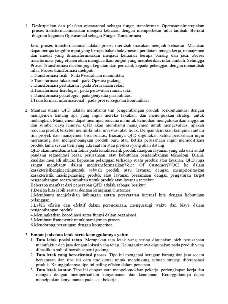 Proses Transformasi dan QFD dalam Operasional | PDF | Bisnis