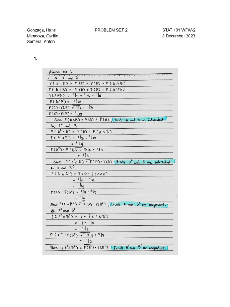 Stat 101 Problem Set 2 | Download Free PDF | Standard Score | Probability Theory
