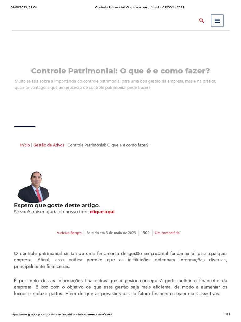 Controle Patrimonial - O Que É e Como Fazer - CPCON - 2023 | PDF ...