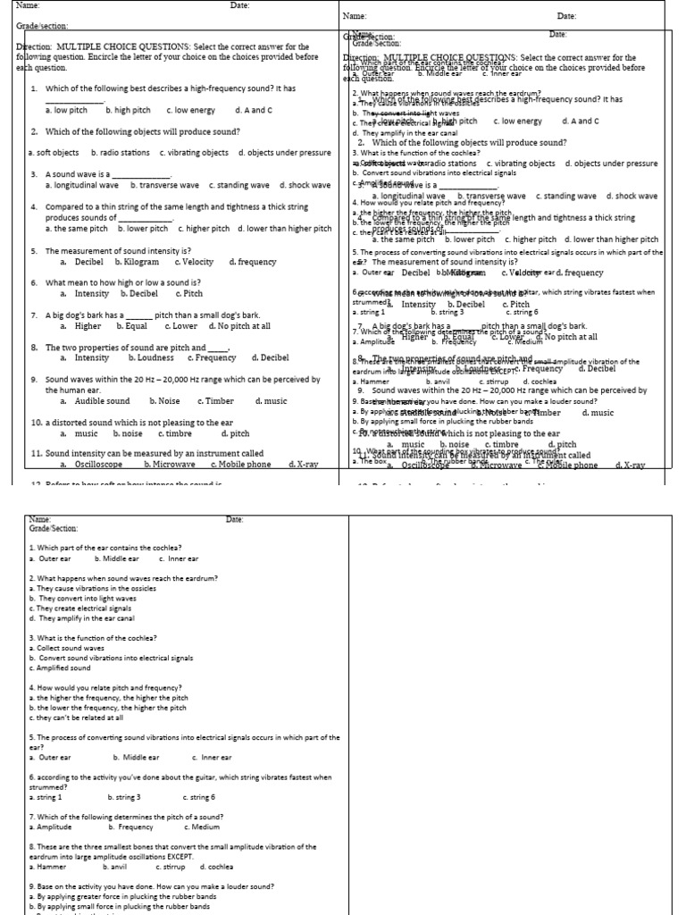 quiz-pitch | PDF | Sound | Ear
