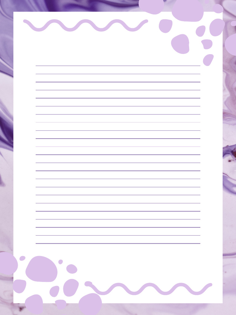 Documento A3 Con Líneas para Escribir Carta Textura Mármol Formas Orgánicas Bordes Curvos Lila ...