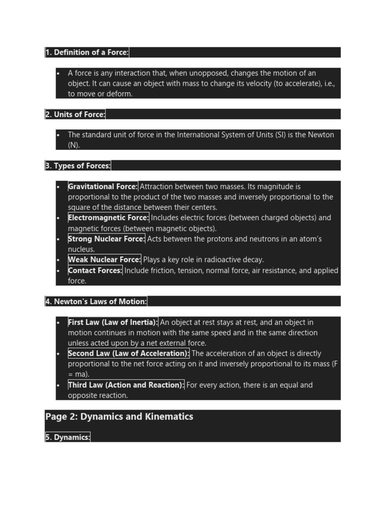 Physics Kinetmatics Note | PDF | Force | Acceleration