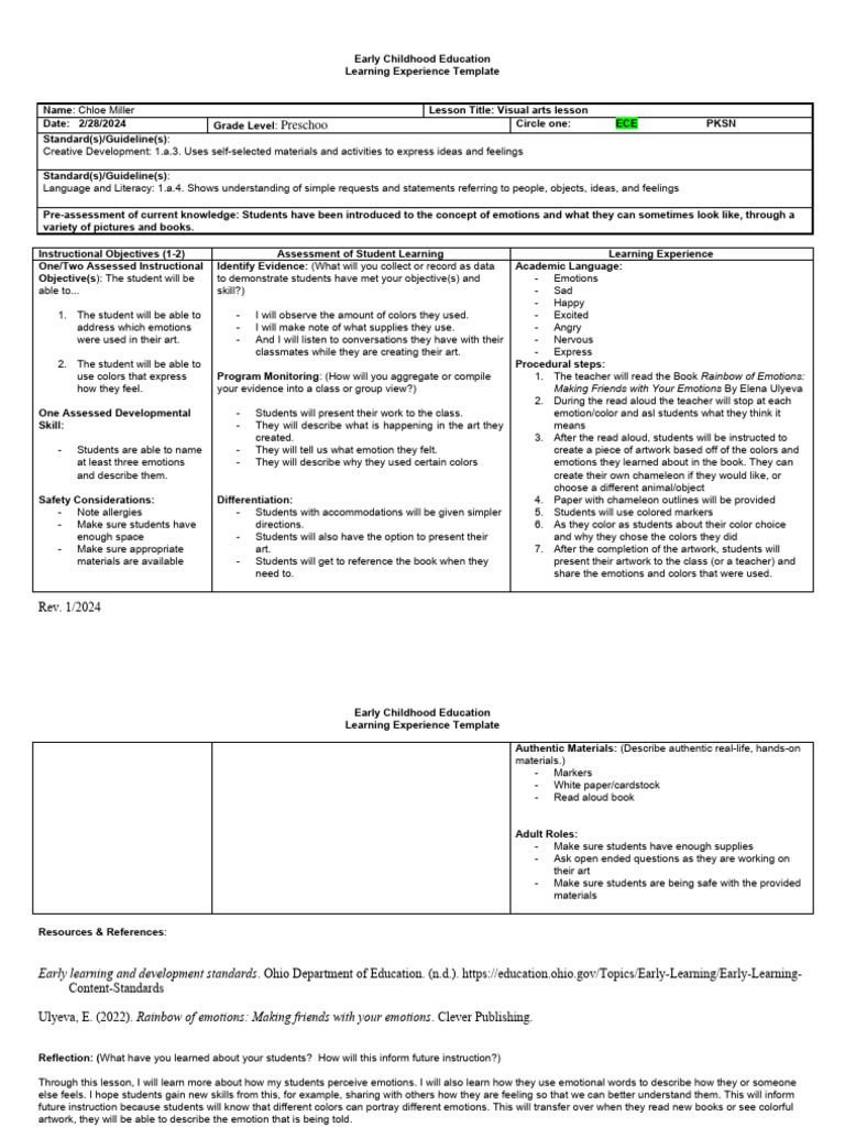 Visual Arts Lesson on Emotions for ECE | PDF | Early Childhood ...