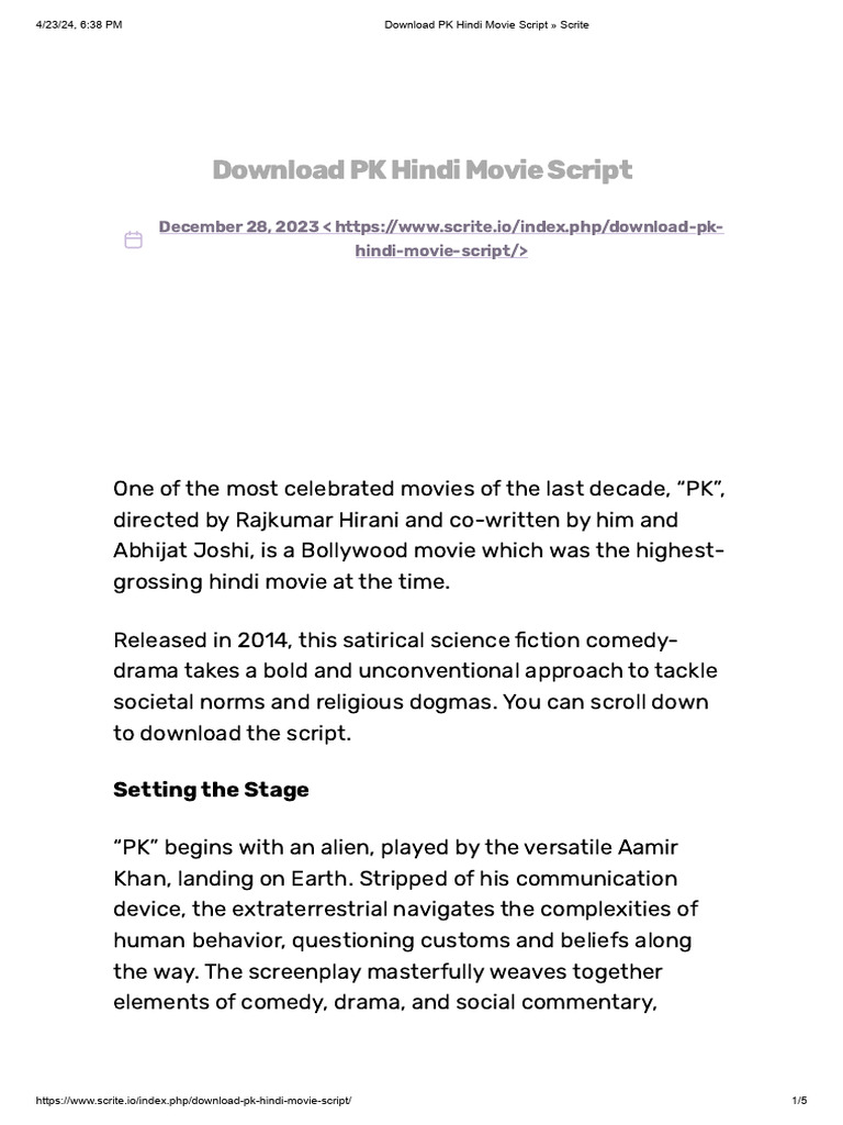 PK Hindi Movie Script Scrite | PDF