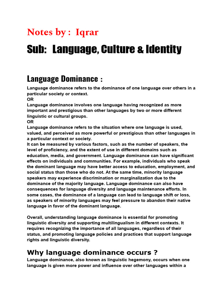 Language, Culture & Identity-2 | PDF | Identity (Social Science ...