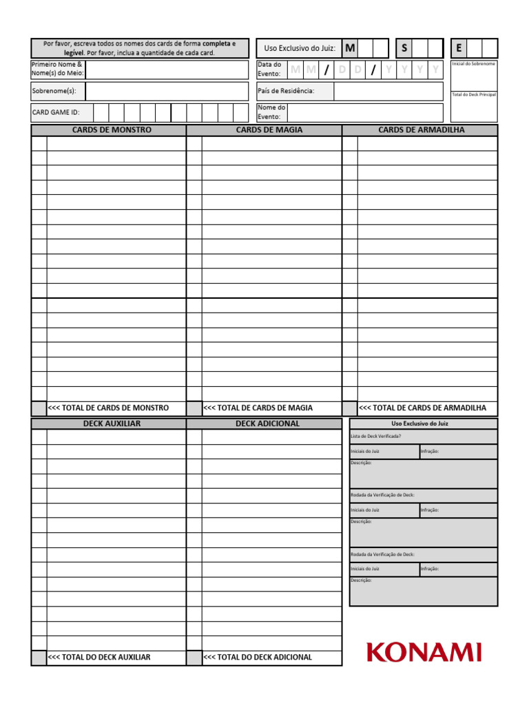 Formulário de Deck List | PDF
