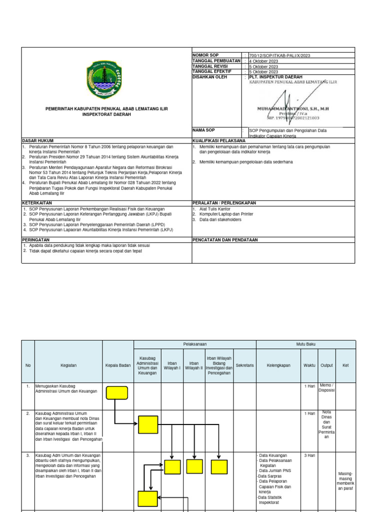 SOP Pengolahan Data Kinerja Instansi | PDF