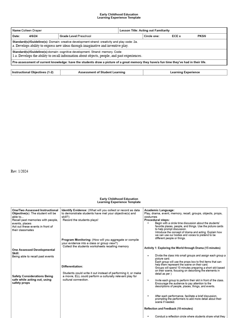 drama lesson plan colleen draper | PDF | Early Childhood Education ...