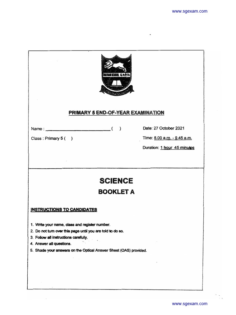 Primary 5 Science Exam Paper 2021 | PDF