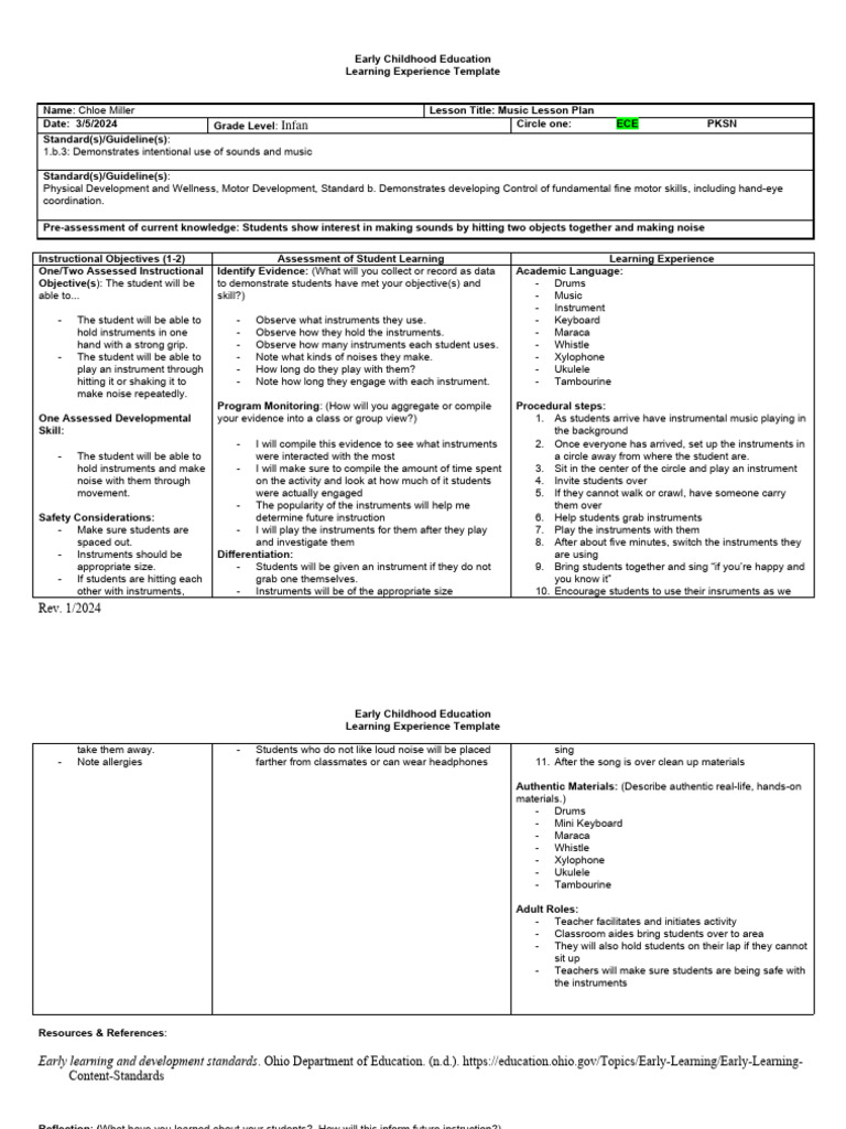 Edt 317 Music Lesson Plan | PDF | Early Childhood Education | Learning