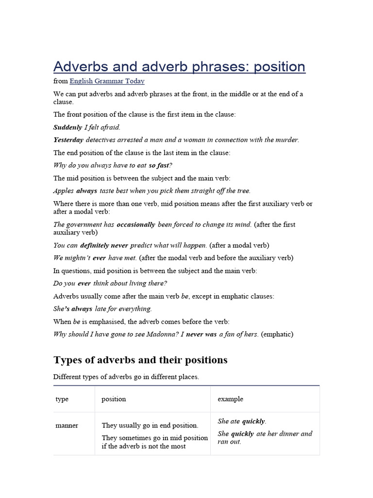 Adverbs and adverb phrases | PDF | Verb | Adverb