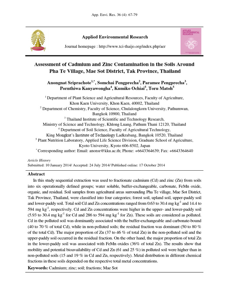 Assessment of Cadmium and Zinc Contamination Soil pollution Chula | PDF | Soil | Zinc