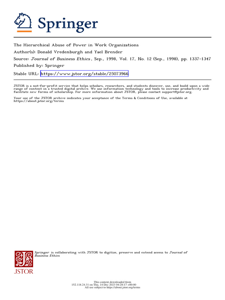 Vredenburgh HierarchicalAbusePower 1998 | PDF | Power (Social And ...
