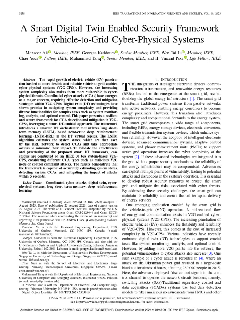 A Smart Digital Twin Enabled Security Framework For Vehicle To Grid