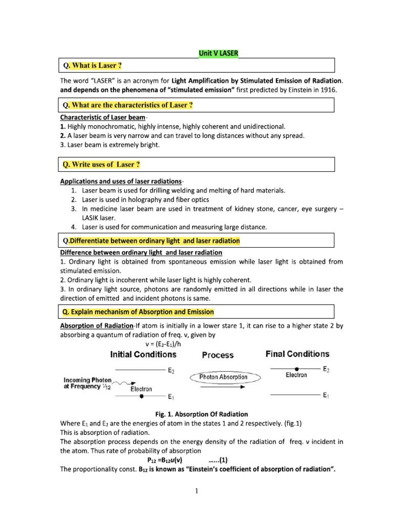 UNIT-4 Physics Laser - 16798616 - 2024 - 04 - 09 - 07 - 34 | PDF