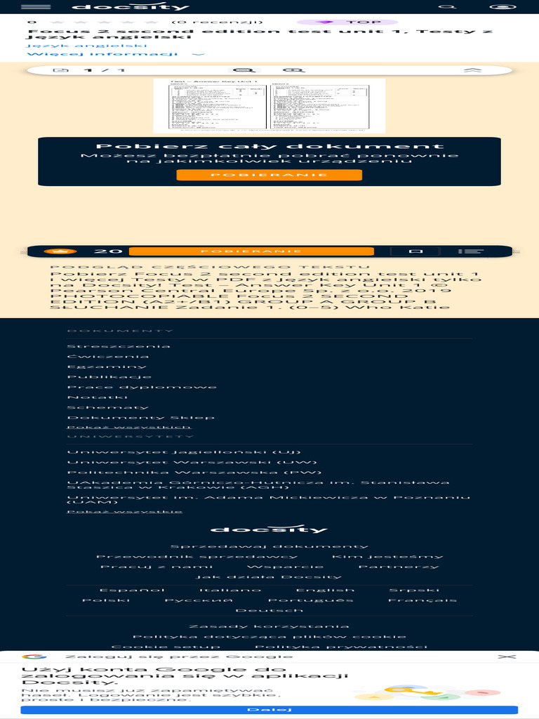 Focus 2 Second Edition Test Unit 1 Testy Język | PDF