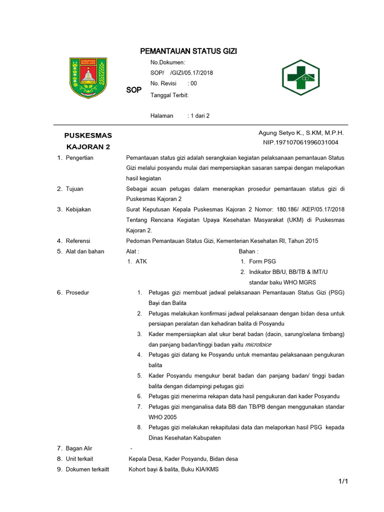 Sop Pemantauan Status Gizi | PDF