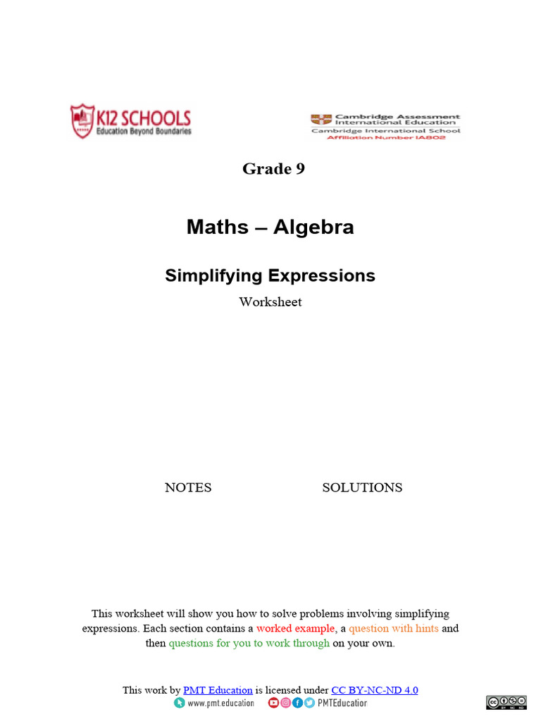 Simplifying Expressions | PDF | Equations | Algebra