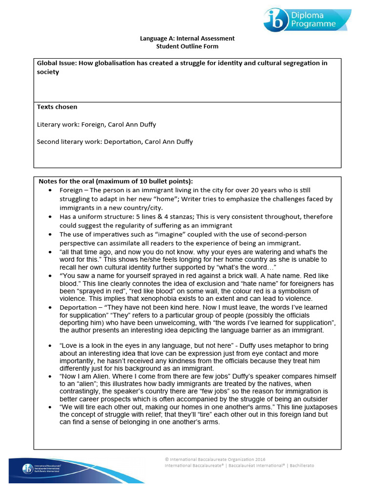 IO Outline Form LL (Hayley) | PDF | Foreign Language Studies | General ...