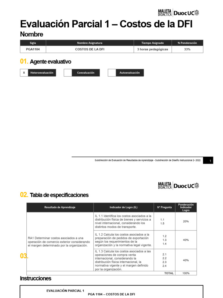 EV PARCIAL 1_COSTOS DE LA DFI_final | PDF