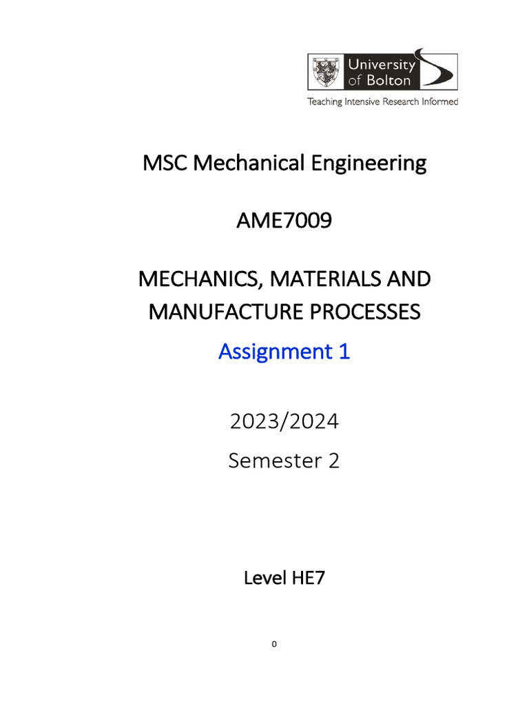Mechanics, Materials & CAM Assignment | PDF | Mechanical Engineering