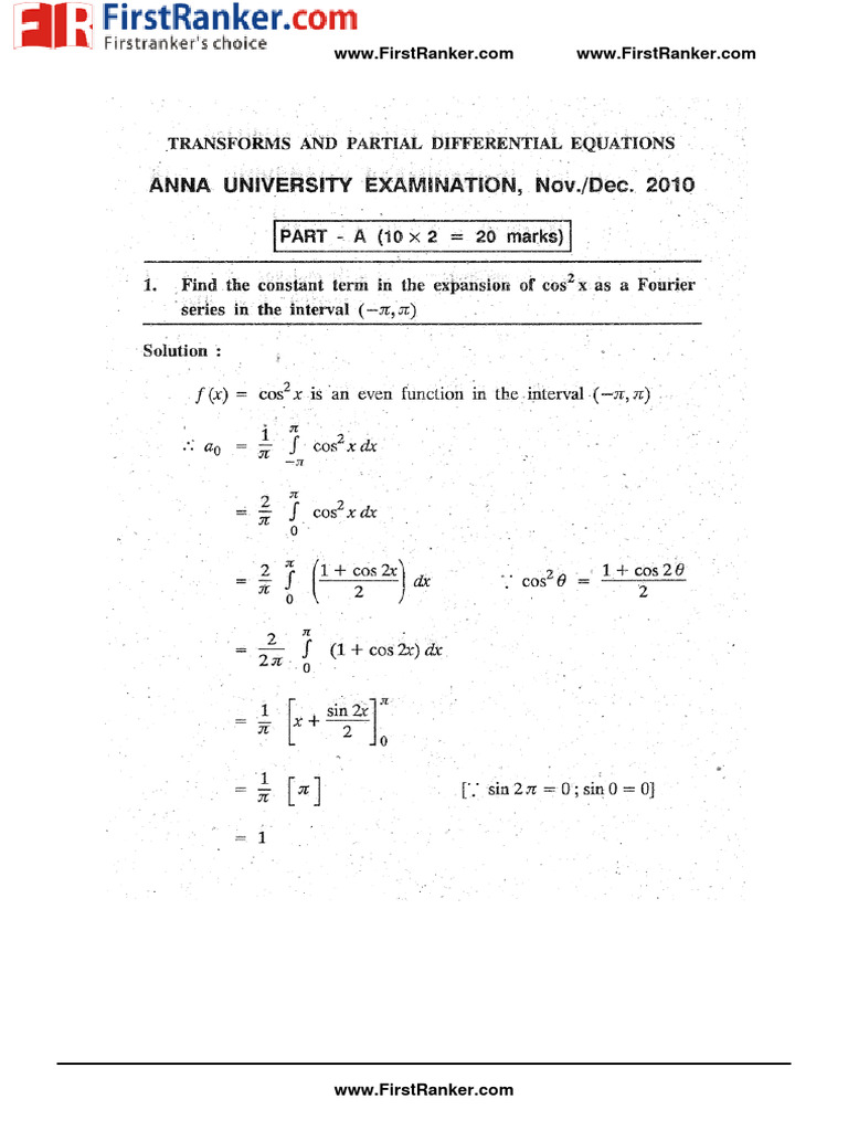 Anna - B Tech - 2017 - MA6351 Mathematics 2010 Dec Solved Paper | PDF