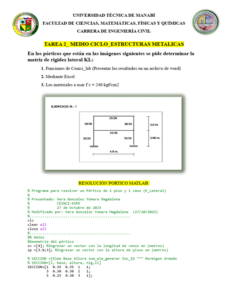 Tarea 2 - MC - Estructuras Metálicas - Matriz de Rigideces Locales | PDF | Matemáticas