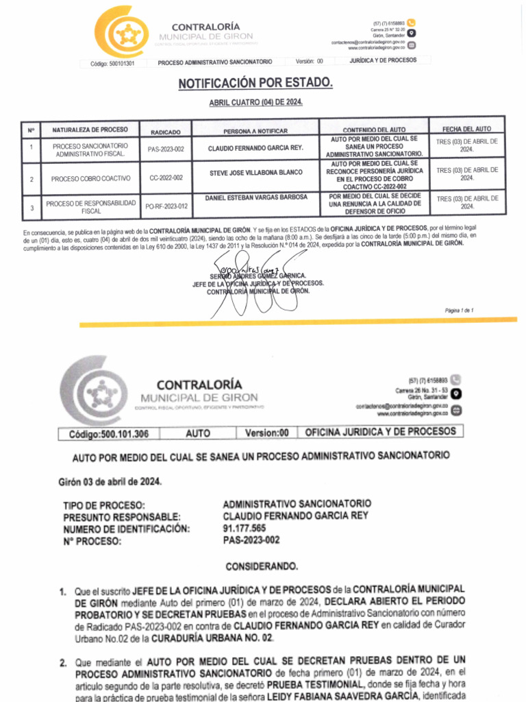 Notificacion Por Estados Pas 2023 002 CC 2022 002 Po RF 2023 012 | PDF ...